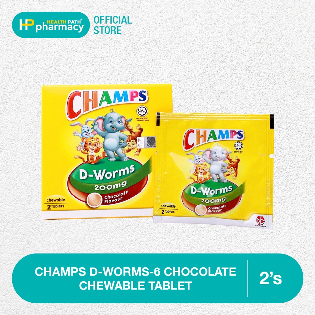 Champs D-Worms-6 Chocolate Chewable Tablet (2's) | Shopee Malaysia