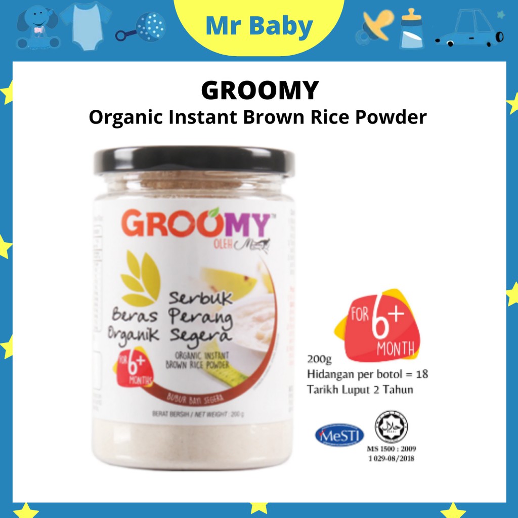 GROOMY Organic Instant Brown Rice Powder 200G 6M+ Beras Bayi Serbuk ...