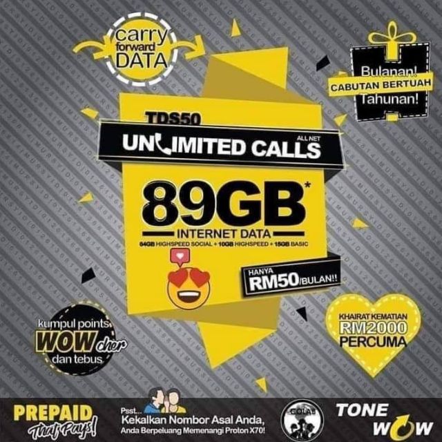 SIMKAD VIRAL 🔥TONEWOW🔥89GB DATA + UNLIMITED CALL | Shopee Malaysia