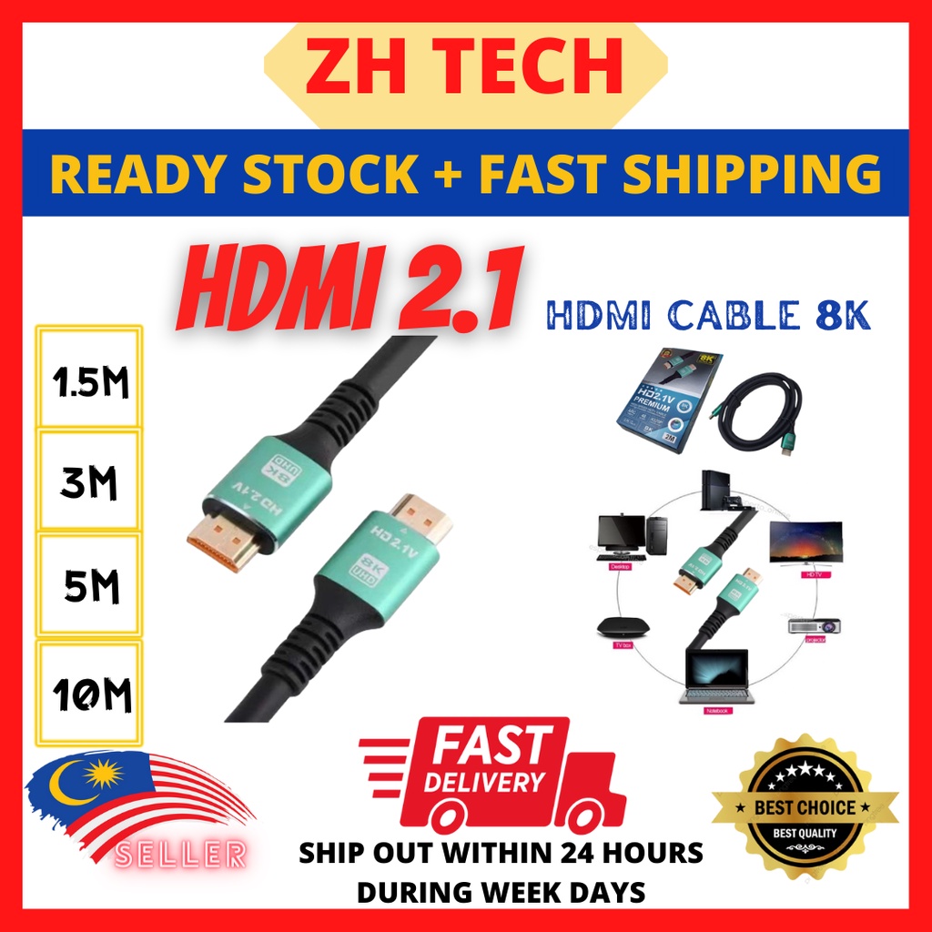 Hdm 2.1 Cable 8k Ultra High Speed 4K 120hz 48Gbps For TV Bluray DVD PS5 ...