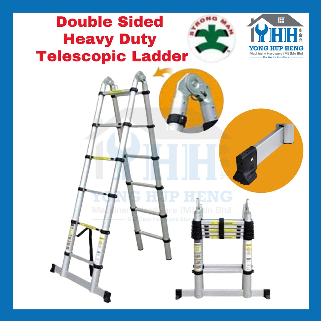 STRONGMAN Heavy Duty 𝐃𝐨𝐮𝐛𝐥𝐞 𝐒𝐢𝐝𝐞 Telescopic Ladder 150kg Max Load ...