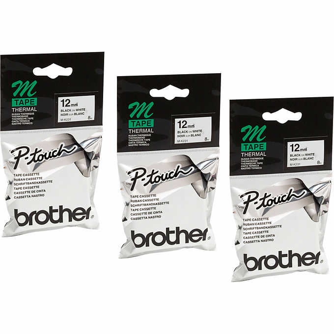 Brother Tape M-K231 MK-231 For P-Touch 12mm x 8m Black on White ...