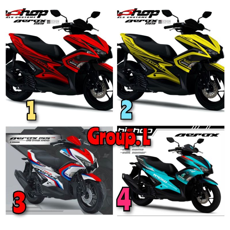 MERAH Yamaha Aerox Full body Decal with red and blue trim variations ...