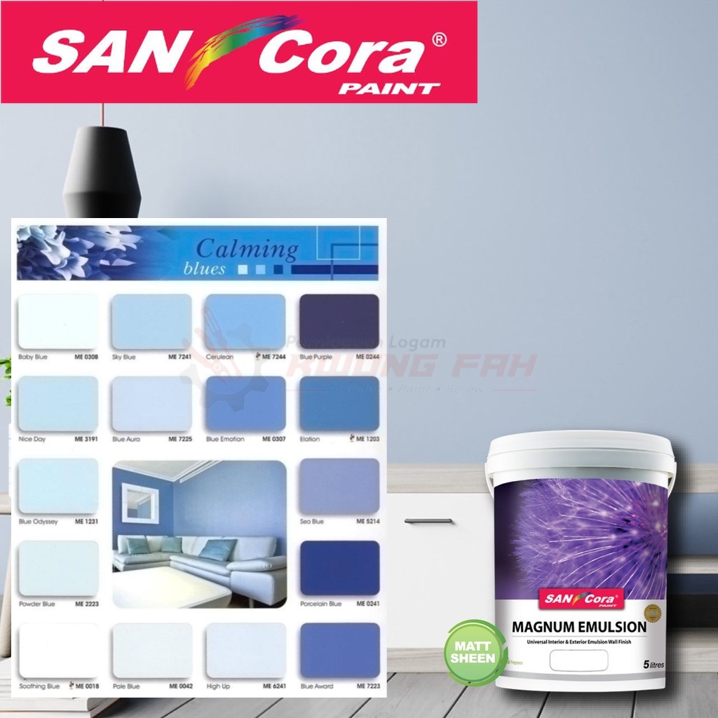 (1 Liter) SANcora Paints Interior & Exterior Magnum Emulsion (Blue ...