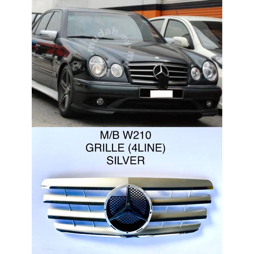 MERCEDES W210 E200 FACELIFT NEW MODEL 4 LINE SILVER GRILLE WITH LOGO ...
