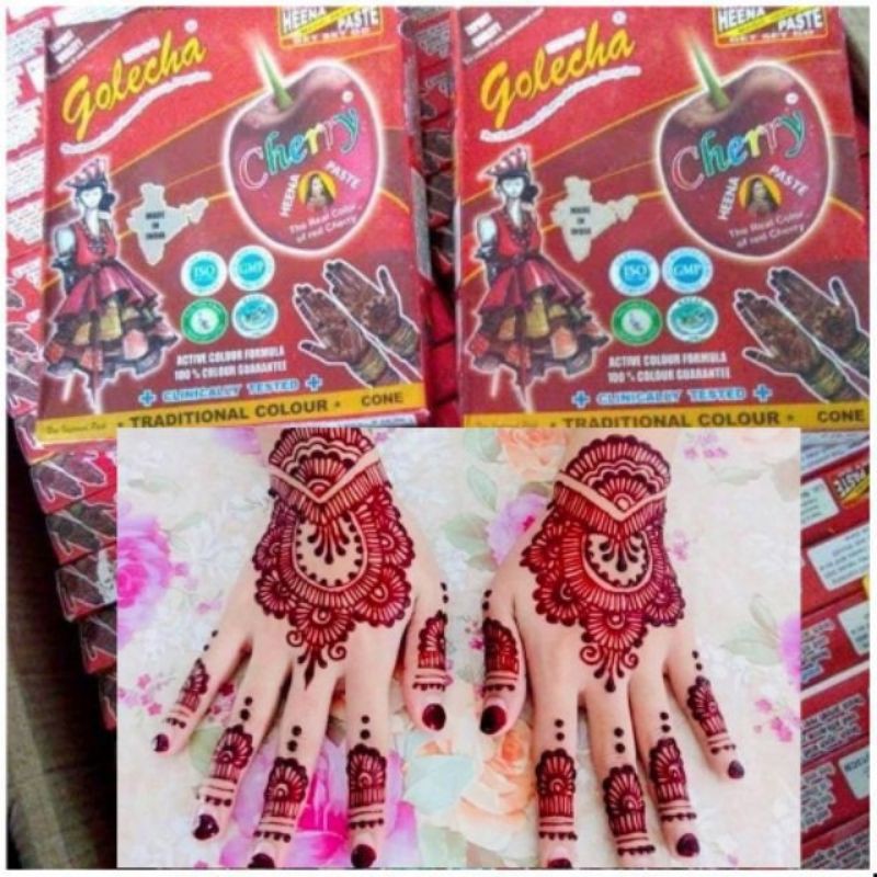 💓💋Henna-Inai Cone-Kon Golecha Cherry Merah Cantik 🎀Halal🎀 | Shopee Malaysia