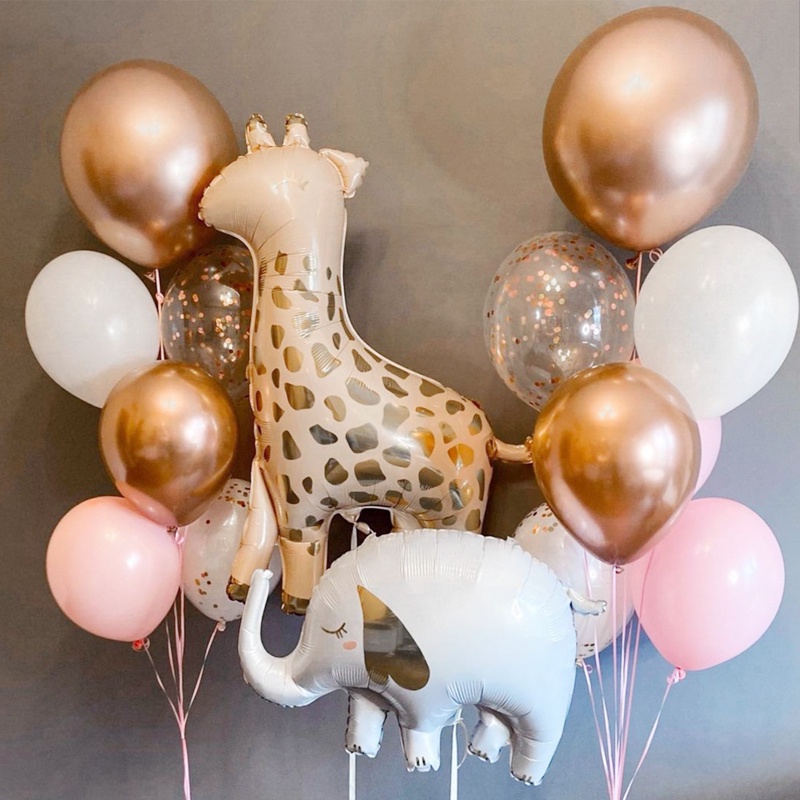 15pcs/set Giraffe Elephant Cartoon Animal Helium Balloons White Rose ...