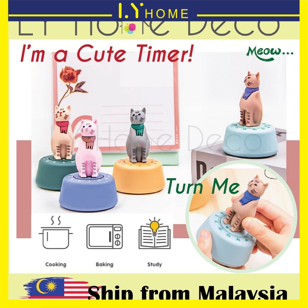 M'sia Ready Stock!cute cat Kitchen Timers 60 Minutes Cooking Mechanical ...