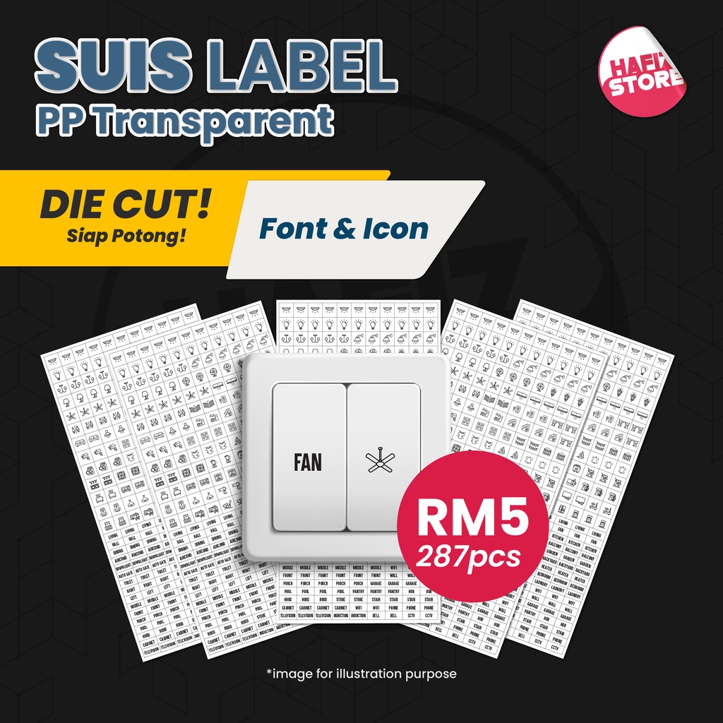 287PCS STICKER SUIS IKON / LABEL WALL SWITCH ICON & WORDING / PP ...