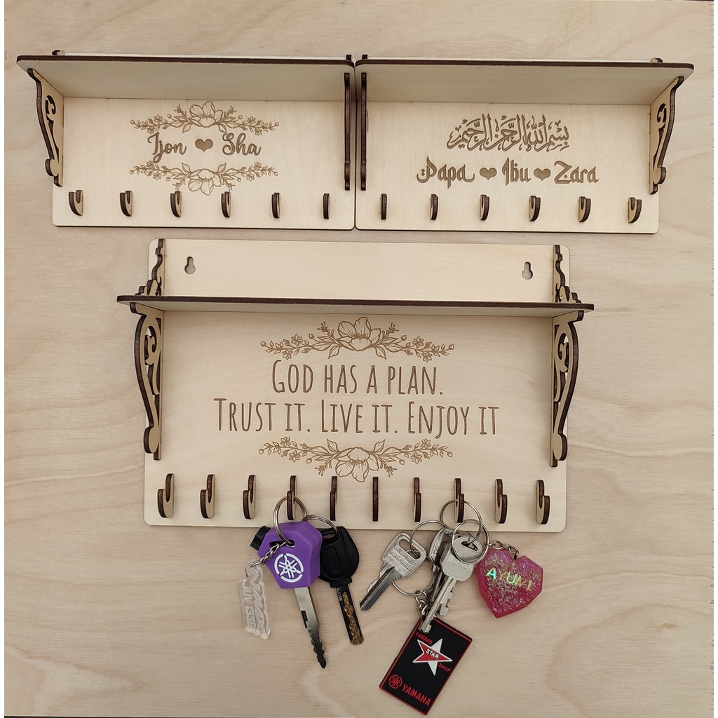 Custom Wooden Hanging Key Holder KEY HANGER / RAK KUNCI / Wall Key ...