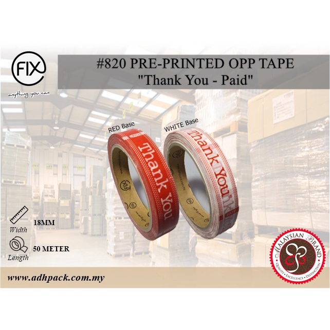 #FIX "Thank You - Paid" Pre-Printed OPP Tape 18MM X 50MTR | Shopee Malaysia