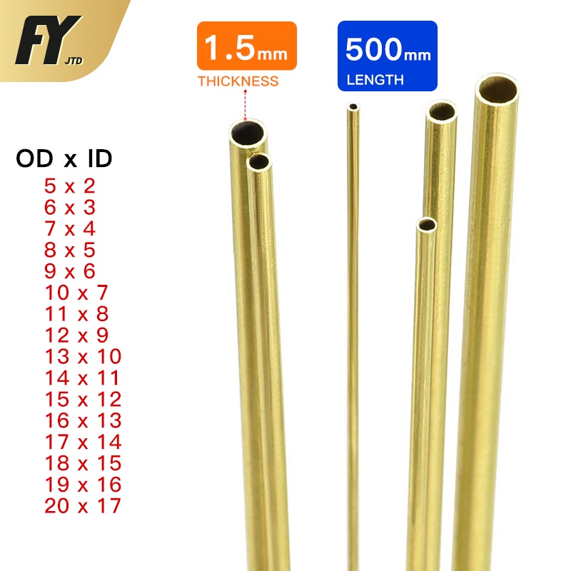 Brass pipe wall 1.5mm length 500mm OD 5-20mm brass tube piping 5 6 7 8 ...