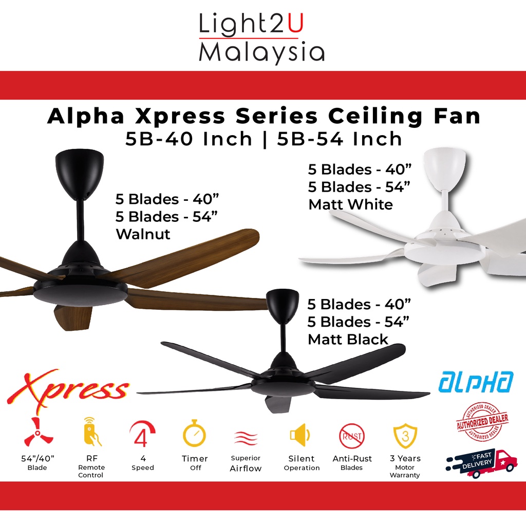 ALPHA Cosa Xpress 40 Inch/ 54 Inch 5 Blade Remote Control Ceiling Fan ...