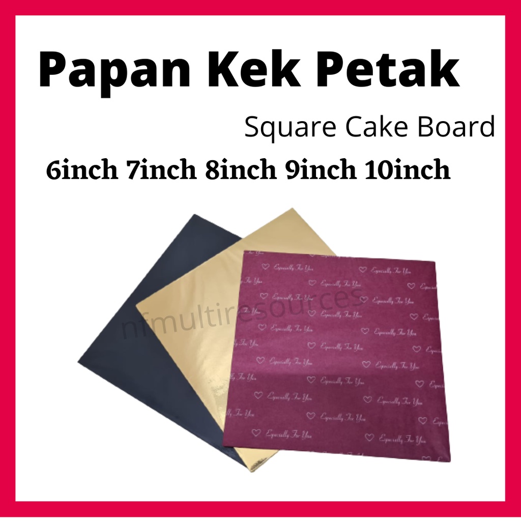 Cake Board Square Papan Kek Petak Size 6 7 8 9 10 Square Cake Board ...