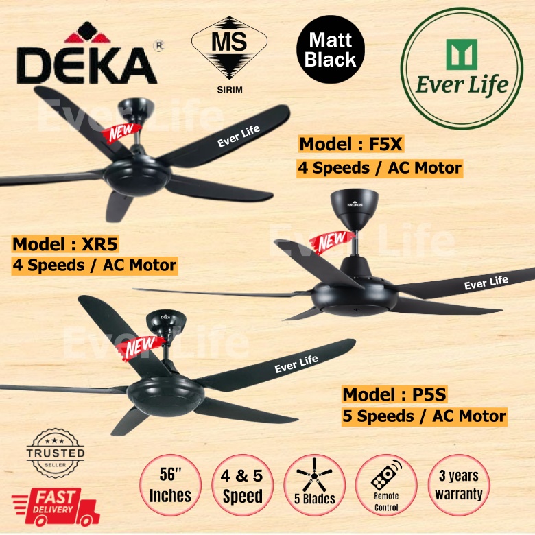DEKA XR5 / XR10 56 Black / DEKA KROSNOS F5DC 5 Blades Ceiling Fan with ...
