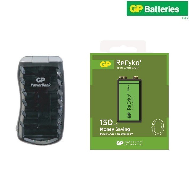 GP Rechargeable Universal Charger PB19 + ReCyko+ Batteries 9V (150mAh x ...
