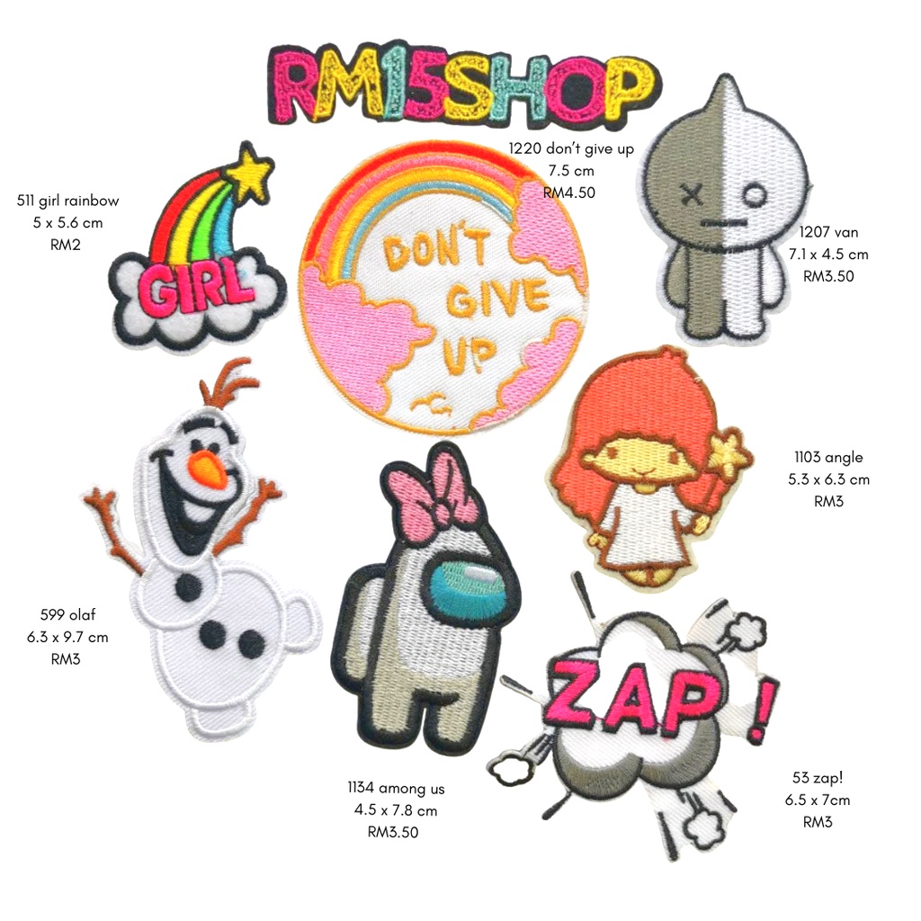 Iron on Patches Cute Teddy Bear lipstick Rainbow Olaf Embroidery Design ...