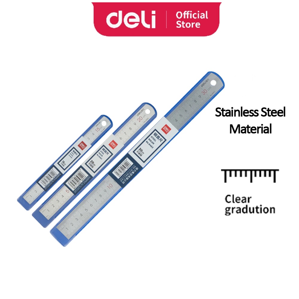 Deli Ruler E8462 Metal Stainless Steel Ruler Metric and Inch Graduation ...