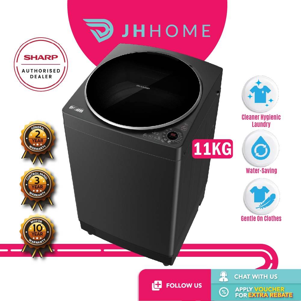 Sharp 11kg Top Load Fully Auto Holeless Tub Washing Machine ESW1109S ...