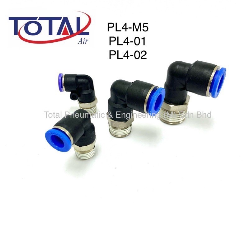PL Series Male Elbow Connector PL4-M5,PL4-01,PL4-02 Pneumatic Push In ...