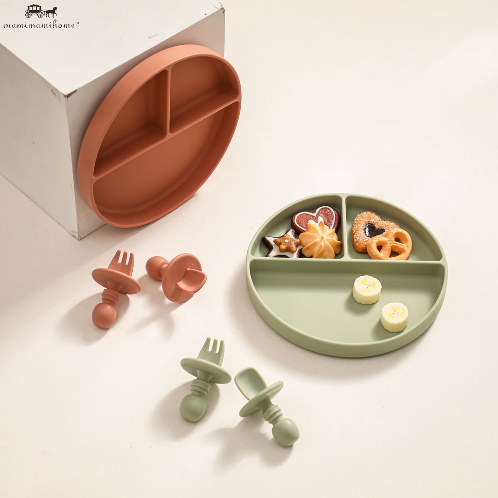 3 PCS Fashion Solid Silicon Plate Set For Baby Kids Training Feeding ...
