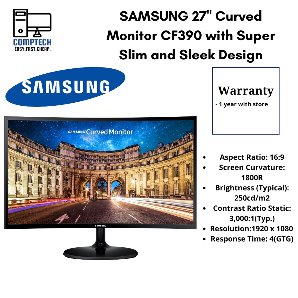 [READY STOCK][NEW][COMPTECH]SAMSUNG 27" Inch Curved Monitor CF390 with ...