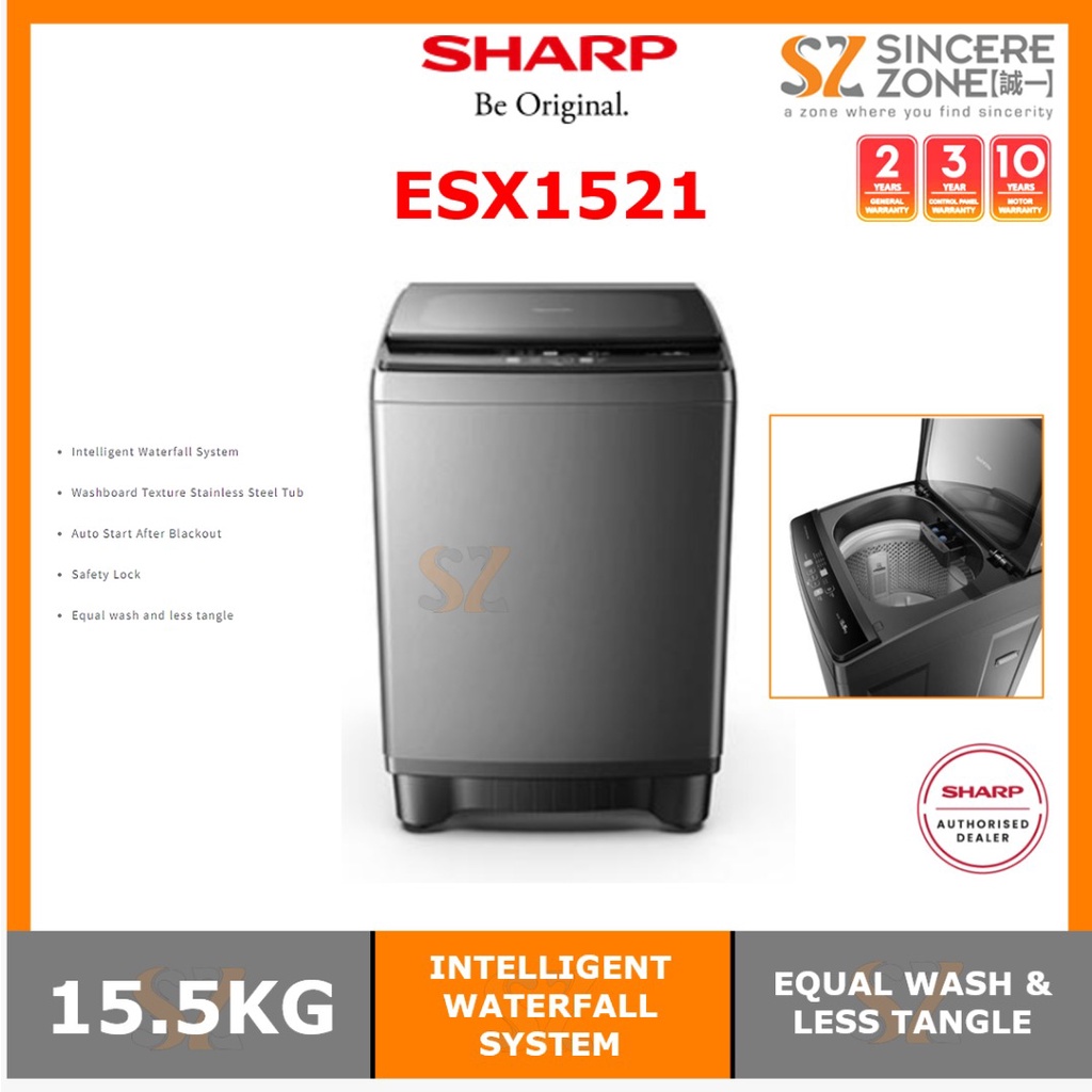 Sharp ESX1521 15.5kg Full Auto Washing Machine Fuzzy Control / SS Drum ...