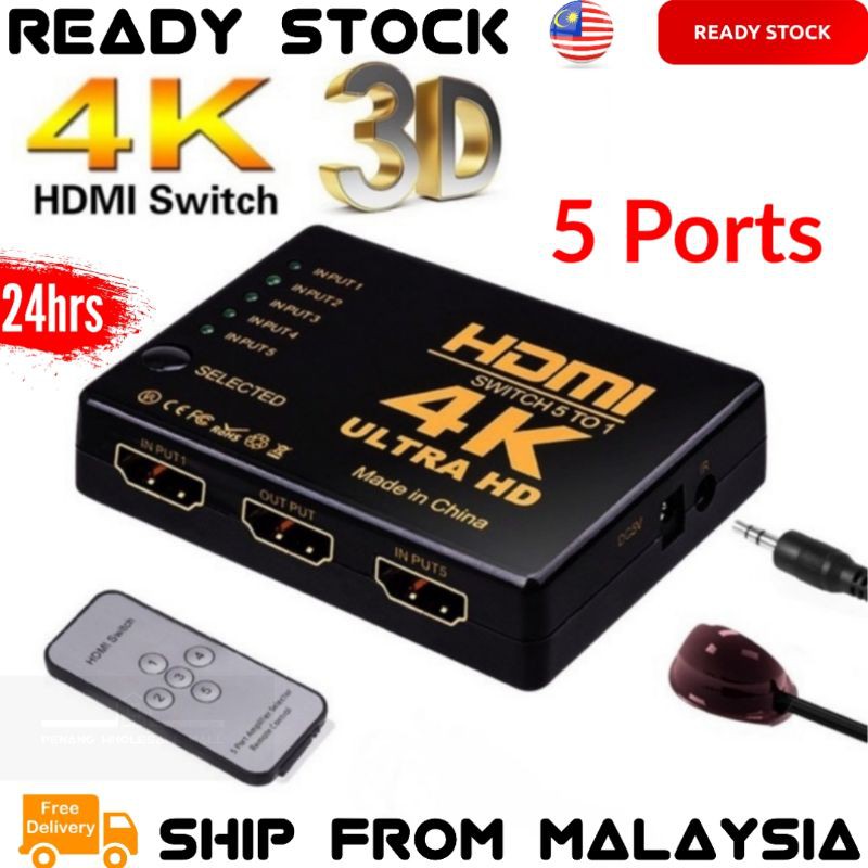 3 / 5 Ports Premium 4K HDMI Switch Selector Switcher Splitter Hub with ...