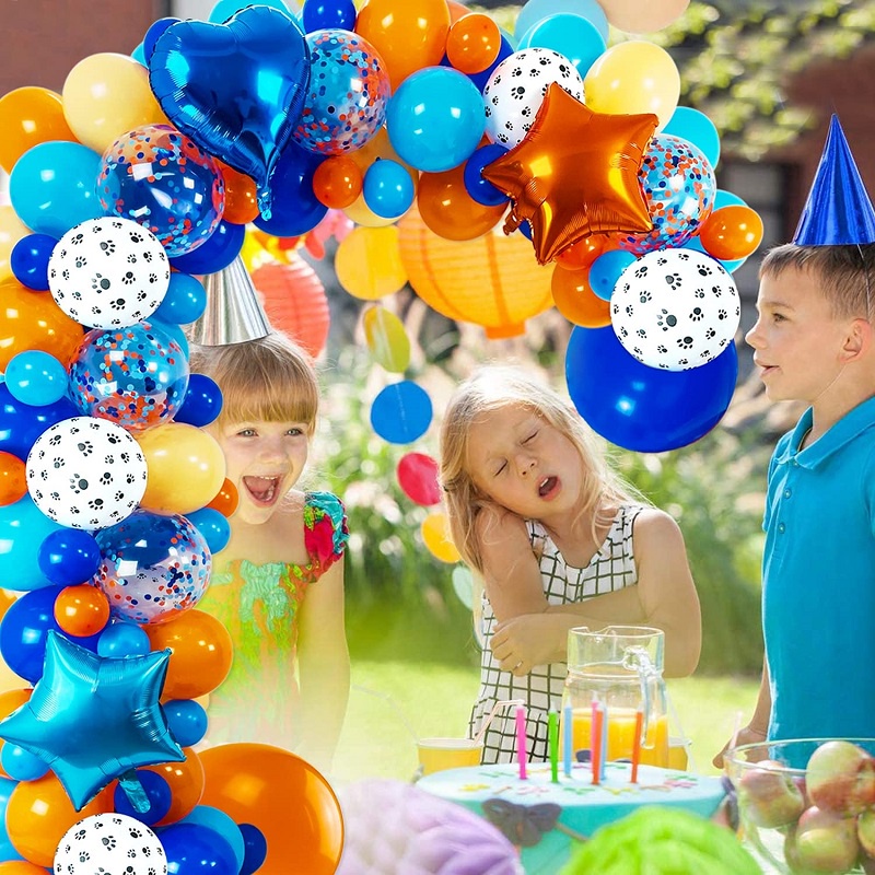 92pcs Dog Paw Balloons Party Decorations Blue Orange Latex Balloons Set ...