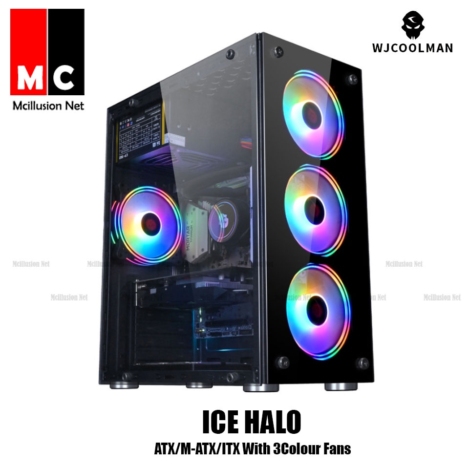 WJCOOLMAN ICE HALO ATX/M-ATX/ITX Gaming Desktop Casing Computer Case ...