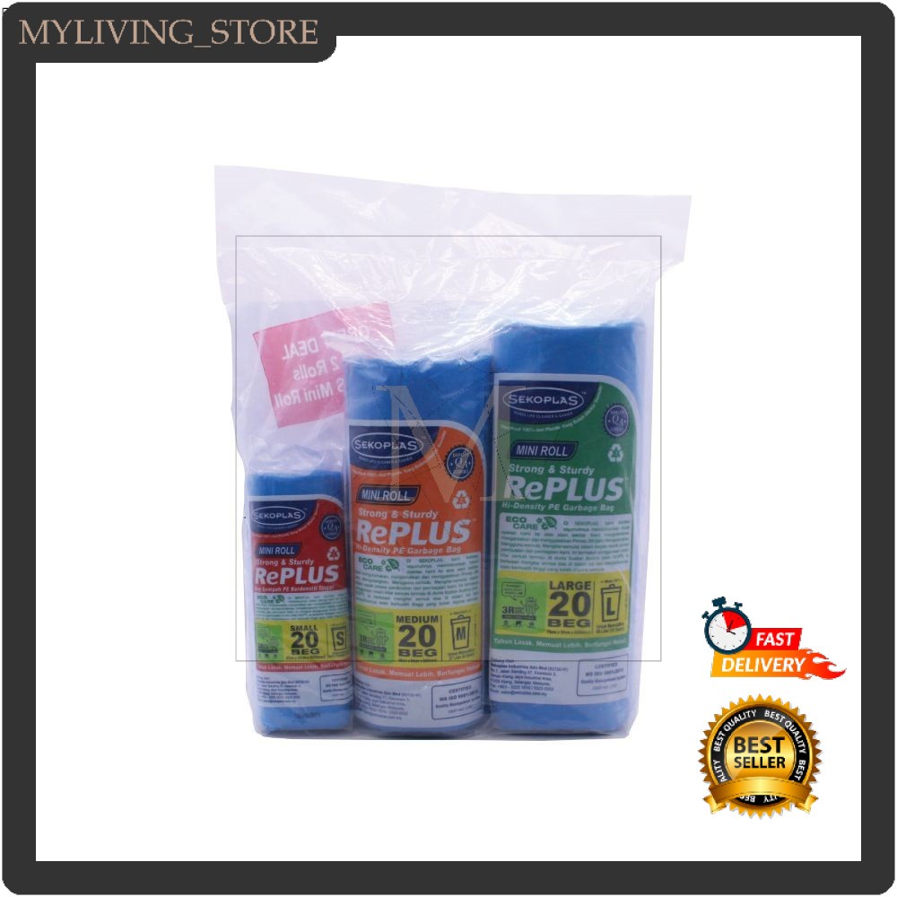 SEKOPLAS Replus Mini Roll Garbage Bag Promo Pack - Small, Medium and ...