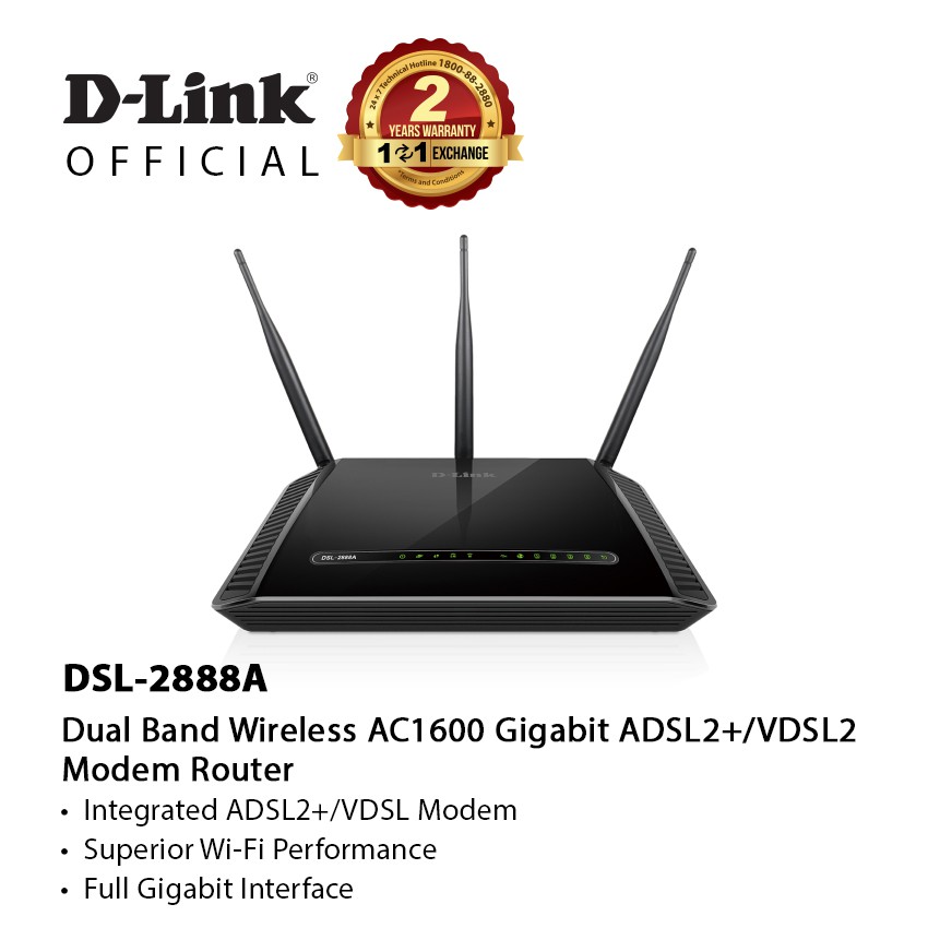 D-Link Wireless AC1600 Dual-Band Gigabit ADSL2+/ VDSL2 Modem Router DSL ...