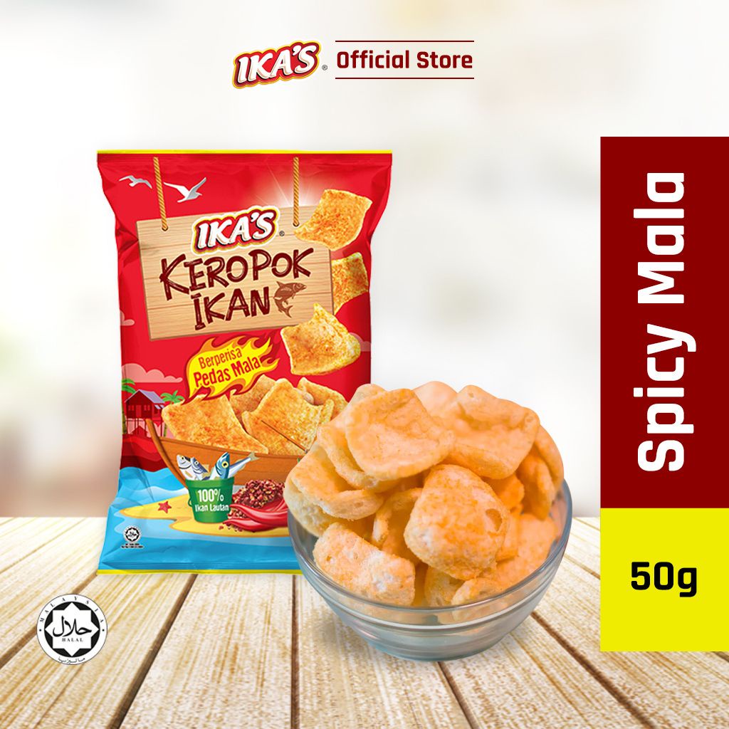IKA'S Keropok Ikan Pedas Mala - Crispy Fish Snack Crackers Spicy ...