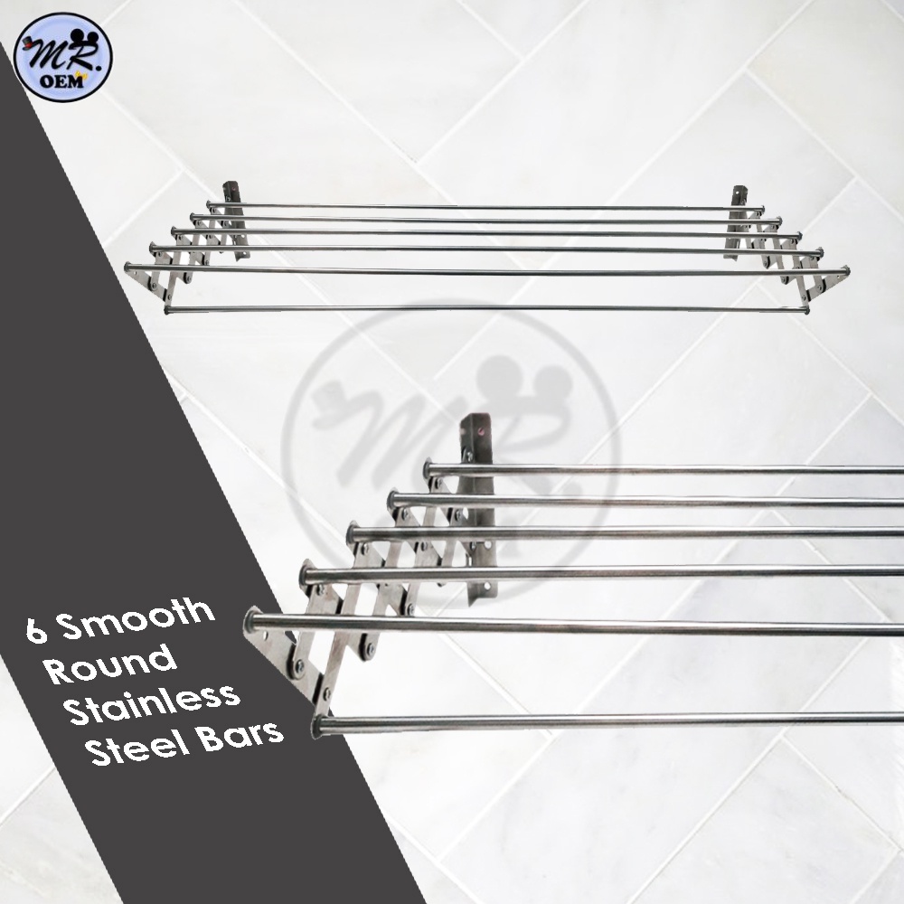 MR OEM 6 Bar Retractable Cloth Hanger Stainless Steel Ampaian Baju Wall ...