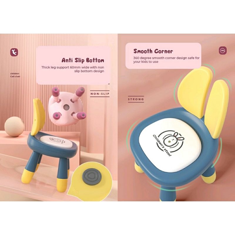 Stool Kids Rabbit Children Kids Chair Backrest Stool Anti-slip Learning ...
