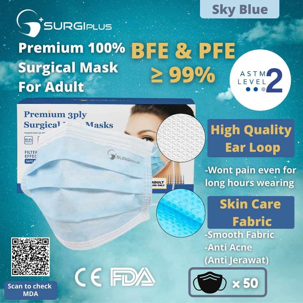 SurgiPlus Premium Surgical Face Mask 4 Ply ASTM Lvl 3/EN Type II-R ...