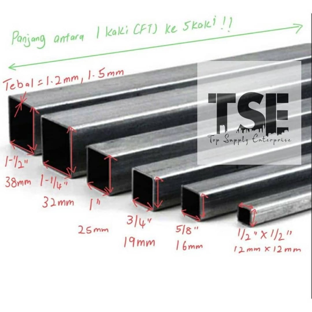MILD STEEL BESI HOLLOW ( ¾ x ¾ X 1.2MM) SQUARE HOLLOW💯READY STOCK💯 ...