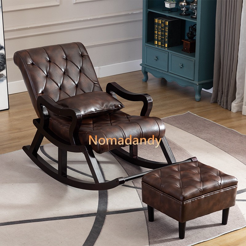Rocking Chair with Ottoman Solid Wood Reclining Chair Leisure Sofa for ...