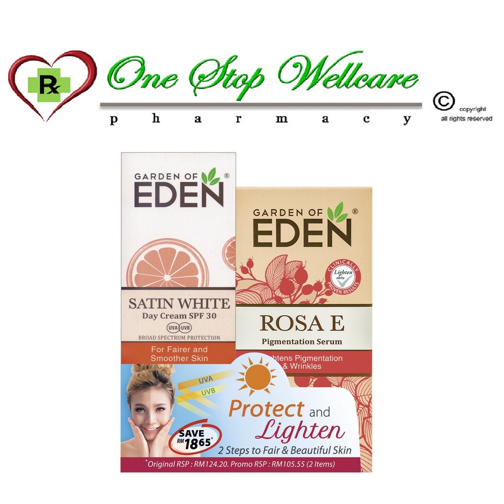 GARDEN OF EDEN PROTECT & LIGHTEN (ROSA E SERUM 15ML + SATIN WHITE DAY ...
