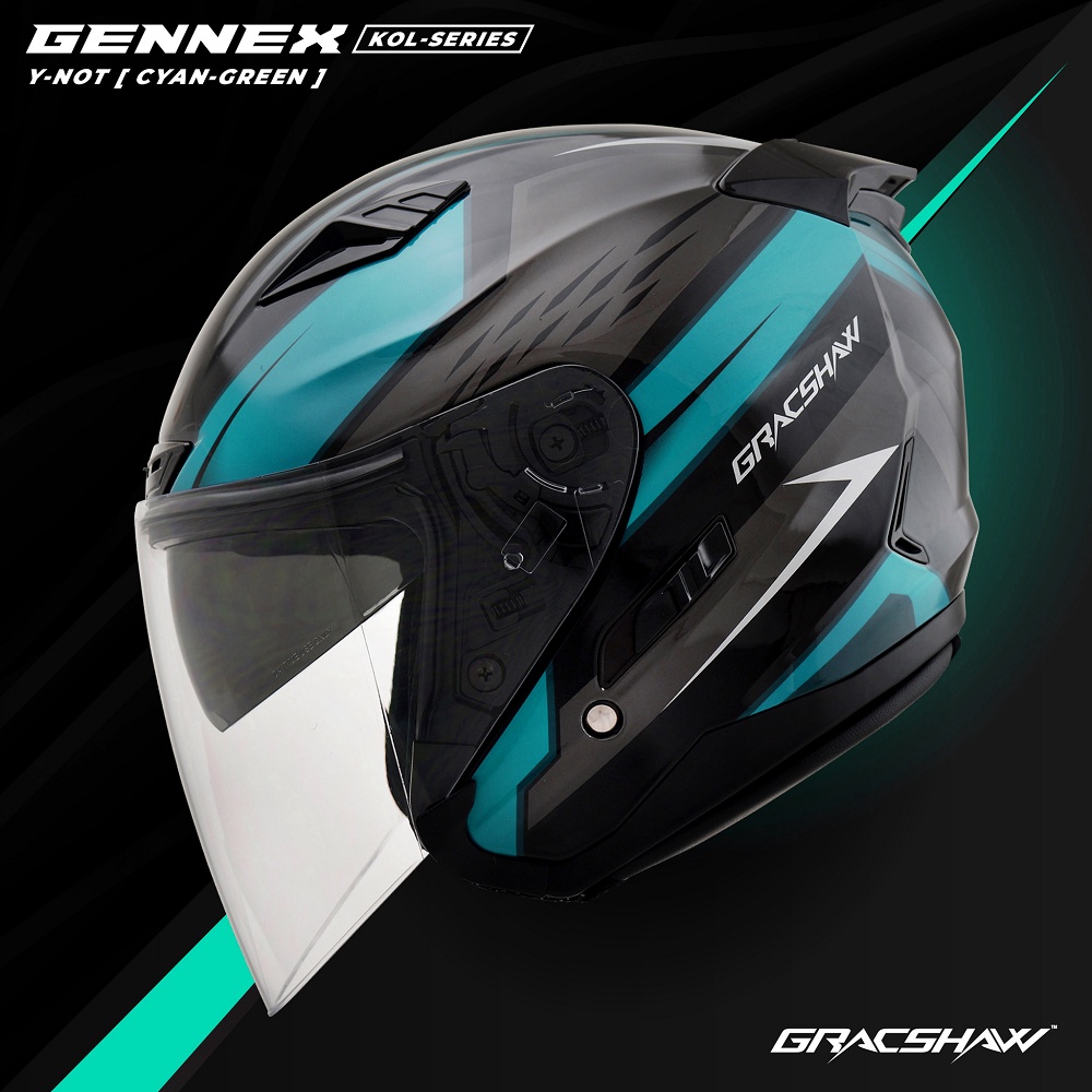 Gracshaw Gennex G535 Double Visor Helmet KOL Series YNOT Cyan-Green ...