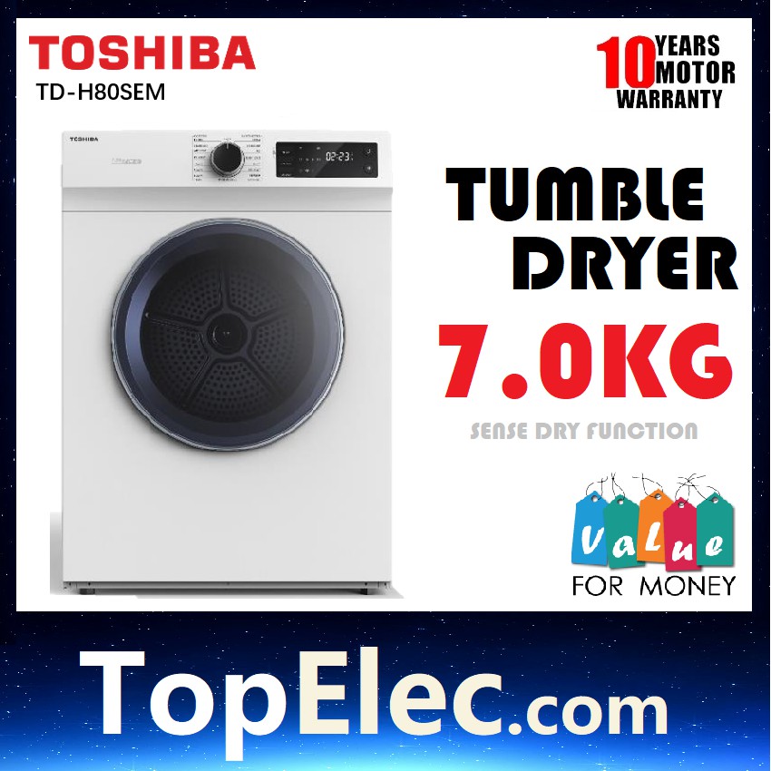 Toshiba 7kg SenseDry Tumble Dryer TD-H80SEM Mesin Kering toshiba Dryer ...
