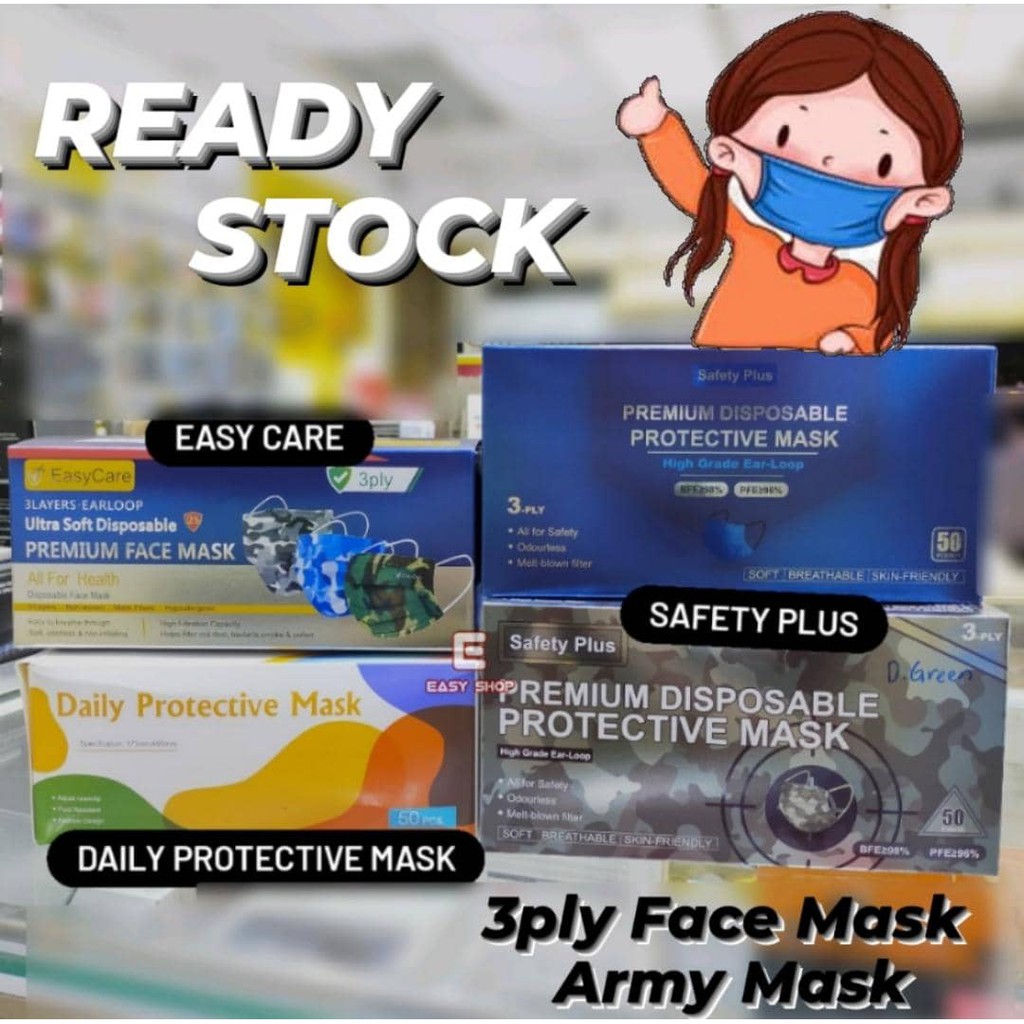 [EASY] Ready Stock Adult 3ply Face Mask Colour Mask Army Mask | Shopee ...