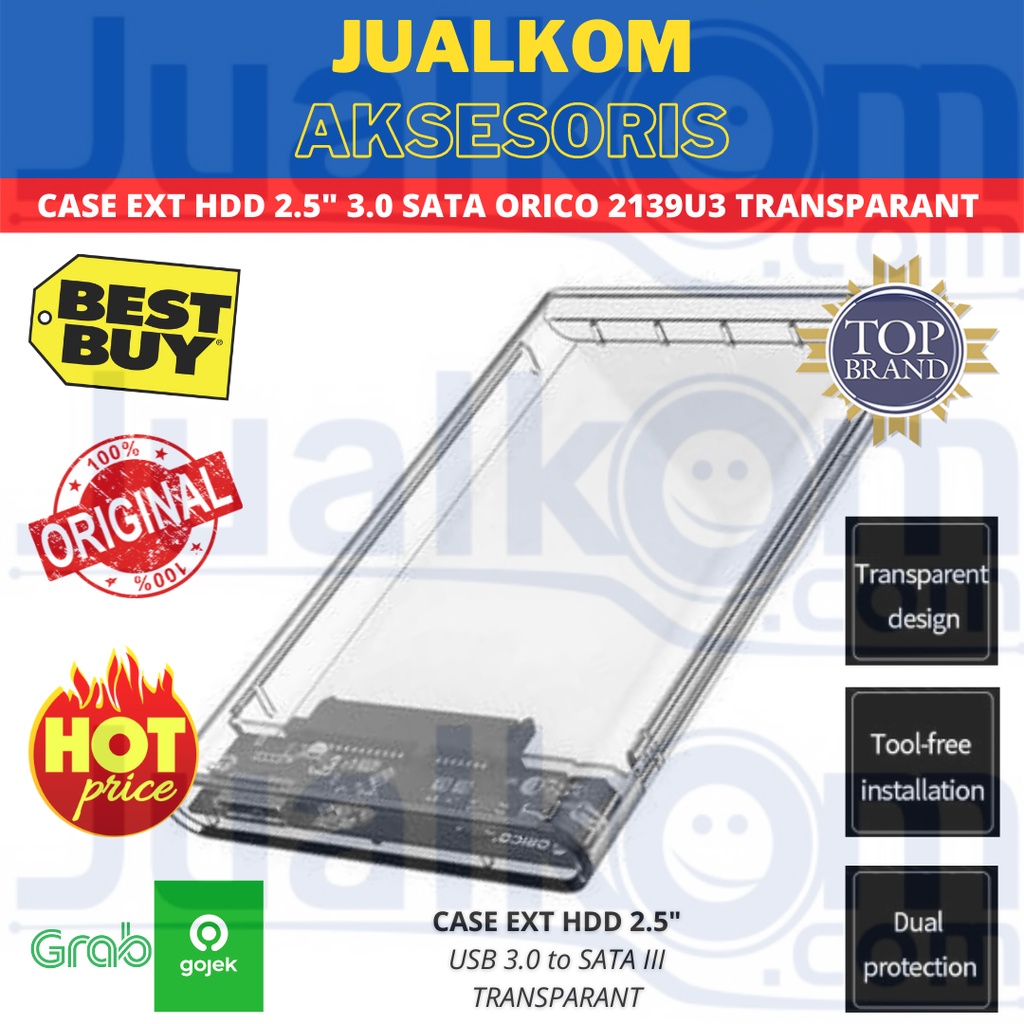 Case EXT HDD 2.5" 3.0 SATA ORICO 2139U3 TRANSPARANT Casing Hard Disk ...