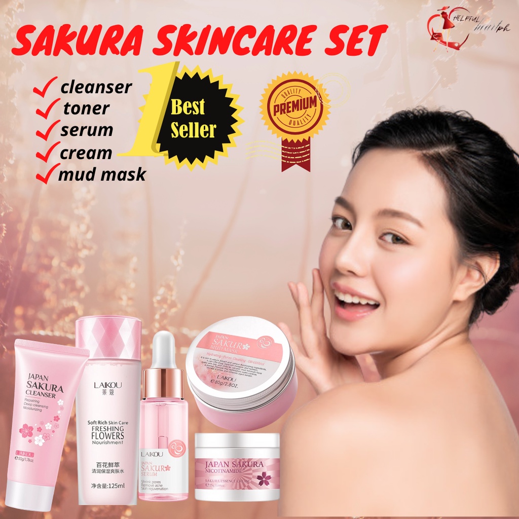 Japan Sakura Set ( Sakura Cream +Sakura Serum +Sakura Mud Mask +Flower ...