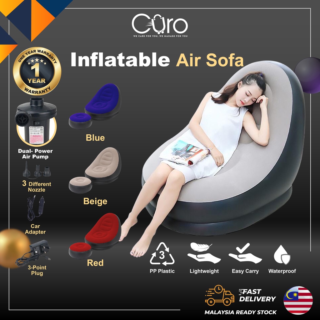 CURO Inflatable Air Sofa Lazy Sofa Leisure Seat With Footstool Air Sofa ...