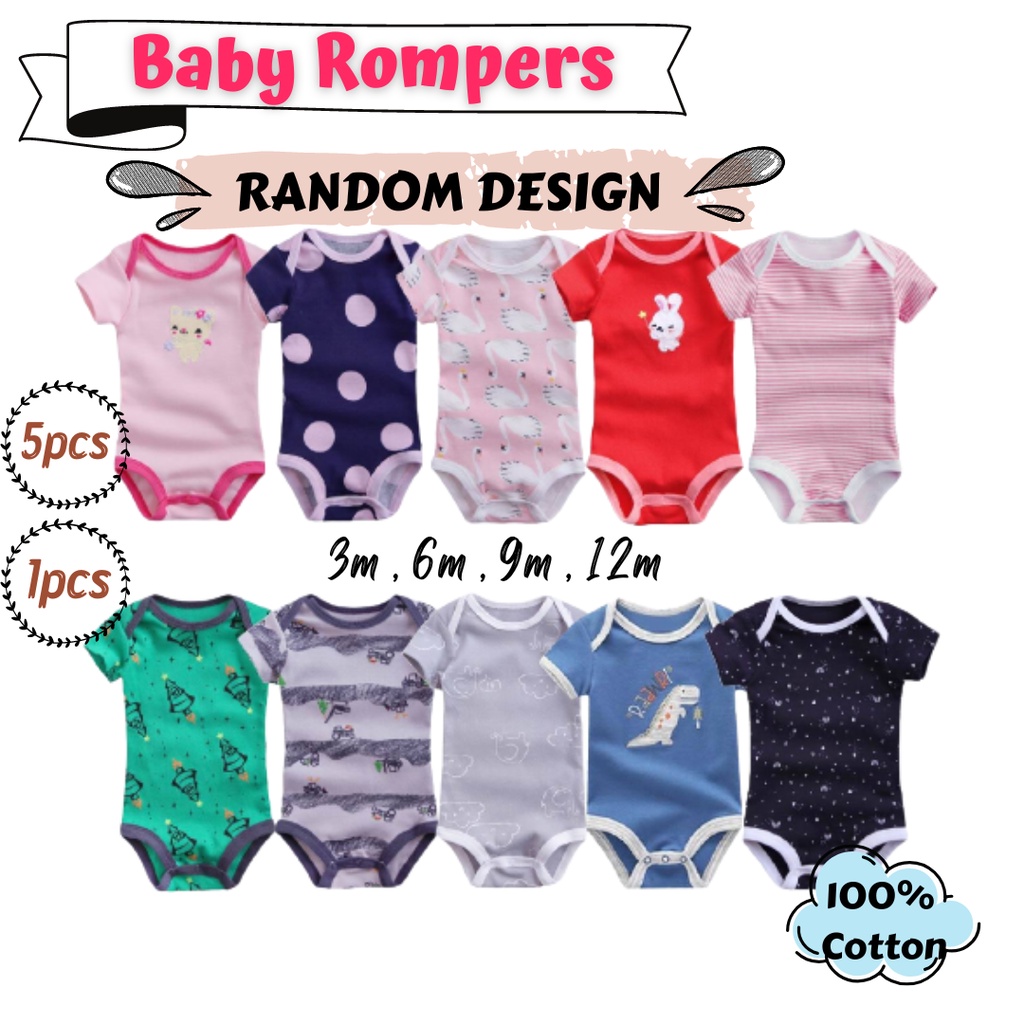 5pcs Baby Rompers Baju Rompers Newborn [RANDOM DESIGN] | Shopee Malaysia