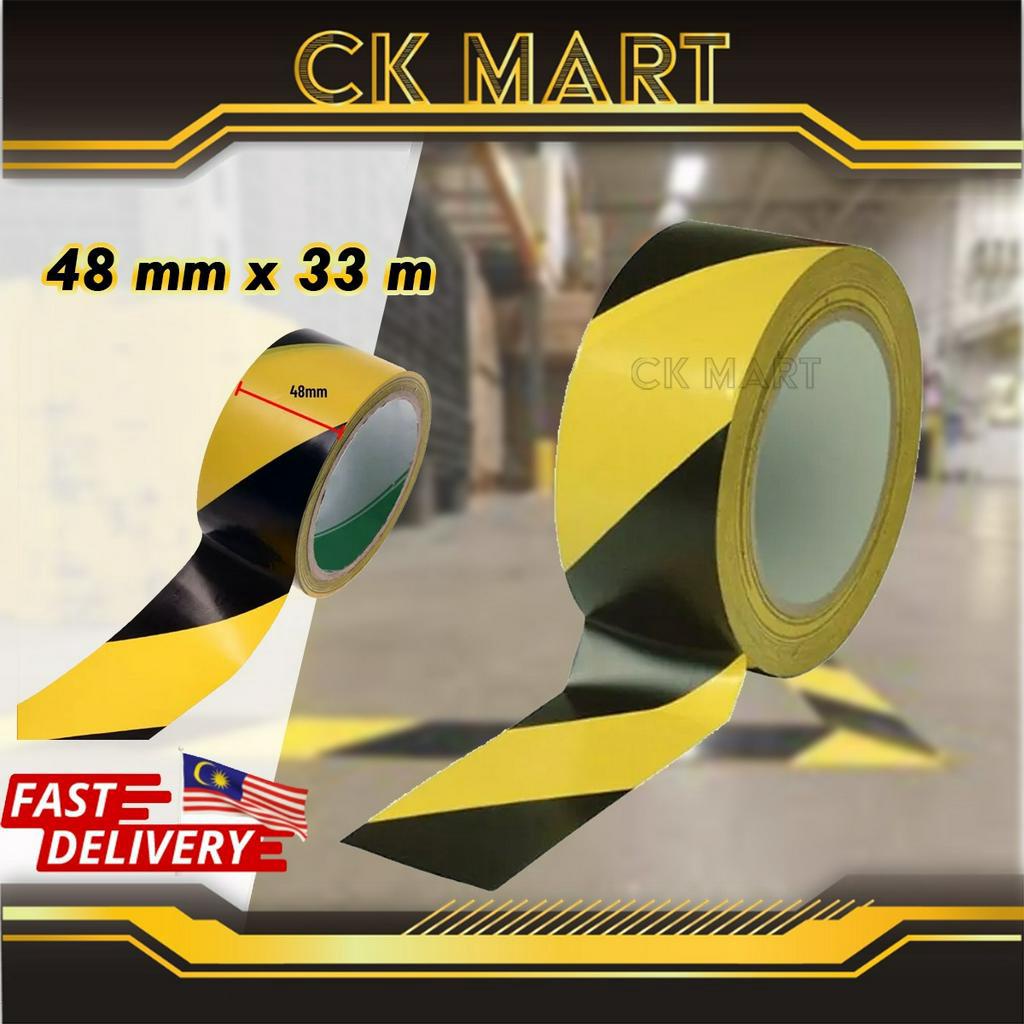 BLACK AND YELLOW 48mm X 33m Floor Safety Caution Warning Tape / PVC Vinyl Floor Marking Tapes ...