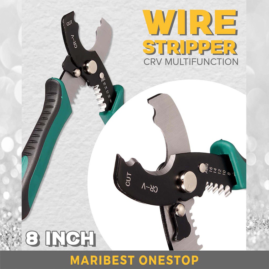 TUOCHI 8INCH WIRE STRIPPER 8-16AWG MULTIFUNCTION CABLE CUTTER SCISSOR ...
