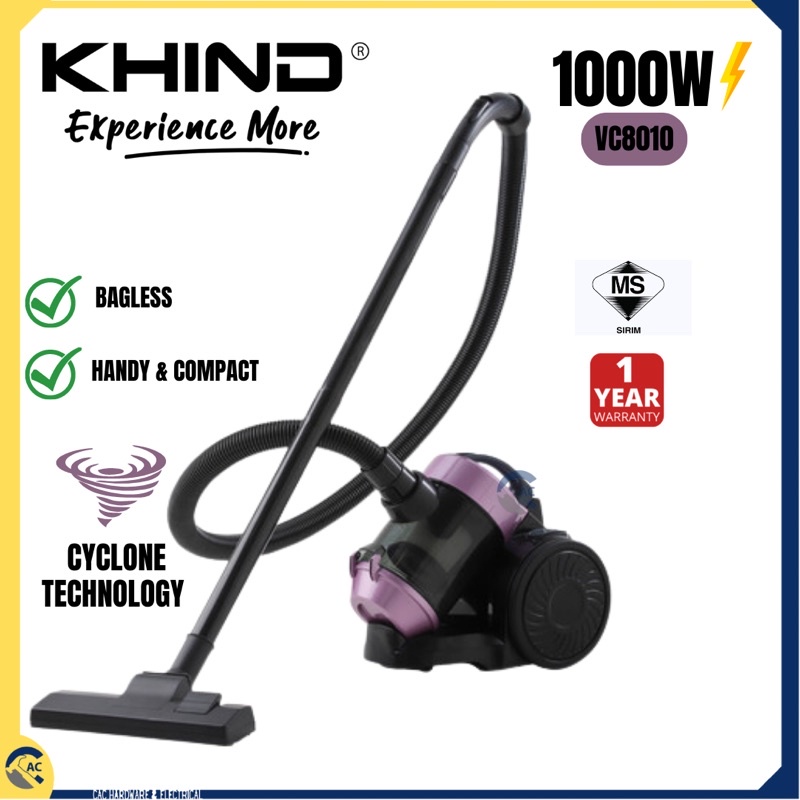 Khind Vacuum Cleaner Bagless Max Power 800W/1000W/1200W VC8008/VC8010 ...