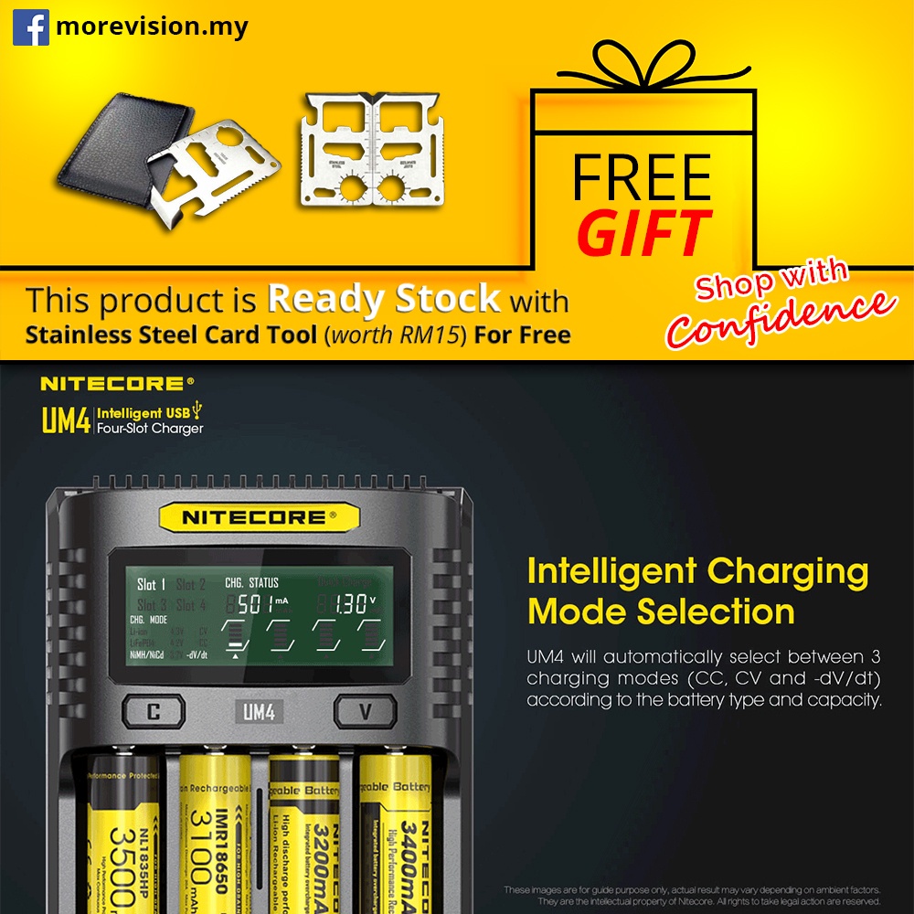 Original Nitecore UM4 UM2 USB Battery Charger QC with 3-Pin Adapter ...